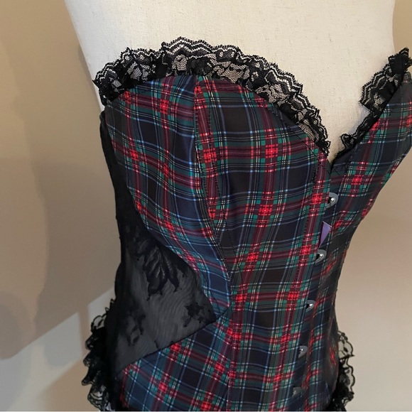 Adore Me | Tops | Adore Me Black Tartan Plaid Satin Lace Boned Corset ...